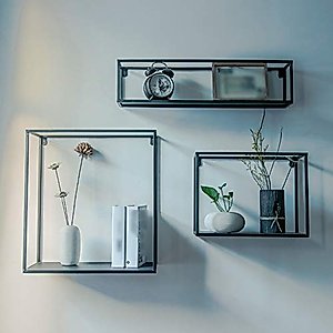PIBM Stylish Simplicity Shelf Wall Mounted Floating Rack Shelves Metal Storage Living Room Background Wall,2 Colors Avaliable,3 Sizes, Black ,