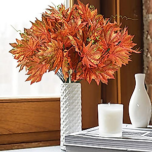 Artflower Fake Fall Bushes Autumn Fake Fall Bushes Artificial Large Maple Leaves Artificial Maple Leaves Branches for Indoor Outdoor Table Centerpieces Christmas Thanksgiving Decoration, 4 Pcs