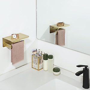 Alise Toilet Paper Holder,Bathroom Tissue Holder with Shelf,SUS304 Stainless Steel Toilet Paper Roll Holder Storage Dispenser,Self Adhesive or Wall Mount Drilling Paper Rack, Gold GYT5000-G