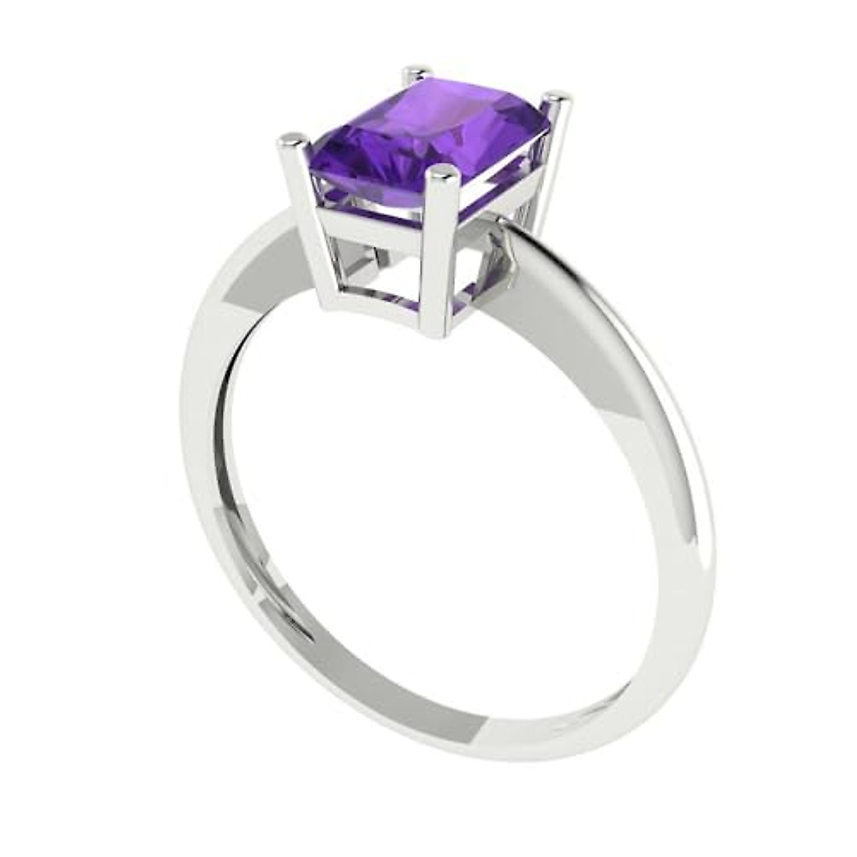 Clara Pucci 1.0 ct Radiant Cut Solitaire Natural Purple Amethyst Engagement Bridal Promise Anniversary Ring 18K White Gold Size 3.5