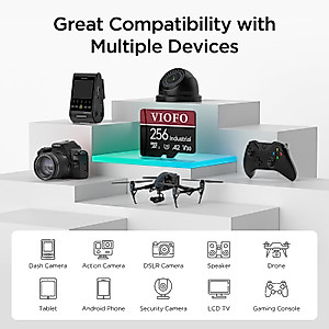 VIOFO 256GB Industrial Grade microSD Card, U3 A2 V30 High Speed Memory Card with Adapter, Support Ultra HD 4K Video Recording