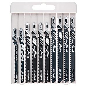 Bosch Professional 2607010146 10-Piece Jigsaw Blade Set (for Wood, Accessories for Jigsaws T Shank Socket)