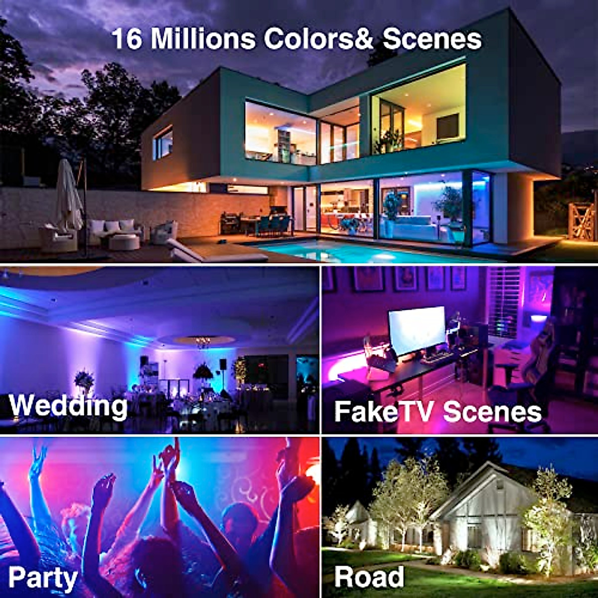 Smart RGB Flood Lights 30W, APP Control 16 Million and Tunable White 2700K-6500K, Outdoor Uplights Floodlights Color Changing Landscape Light, IP66 Waterproof for Patio Garden Yard, Plug & Play 2 Pcs