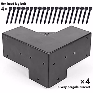 Pergola Brackets 4x4 Pergola Kit – Stainless Steel 3-Way Pergola Bracket DIY Kit Corner Bracket Kit for 4x4 Wooden Beams for Gazebos, Patio Pergolas, Sheds, Black Finish (4 Pack)