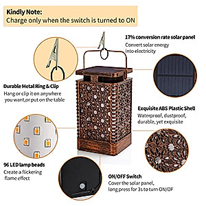 Solar Lanterns Outdoor Waterproof, Flickering Flame Outdoor Hanging Solar Lanterns Retro Solar Lights with Handle, Decorative Outdoor Lighting Solar Powered Umbrella Lights for Patio Garden 4 Pack