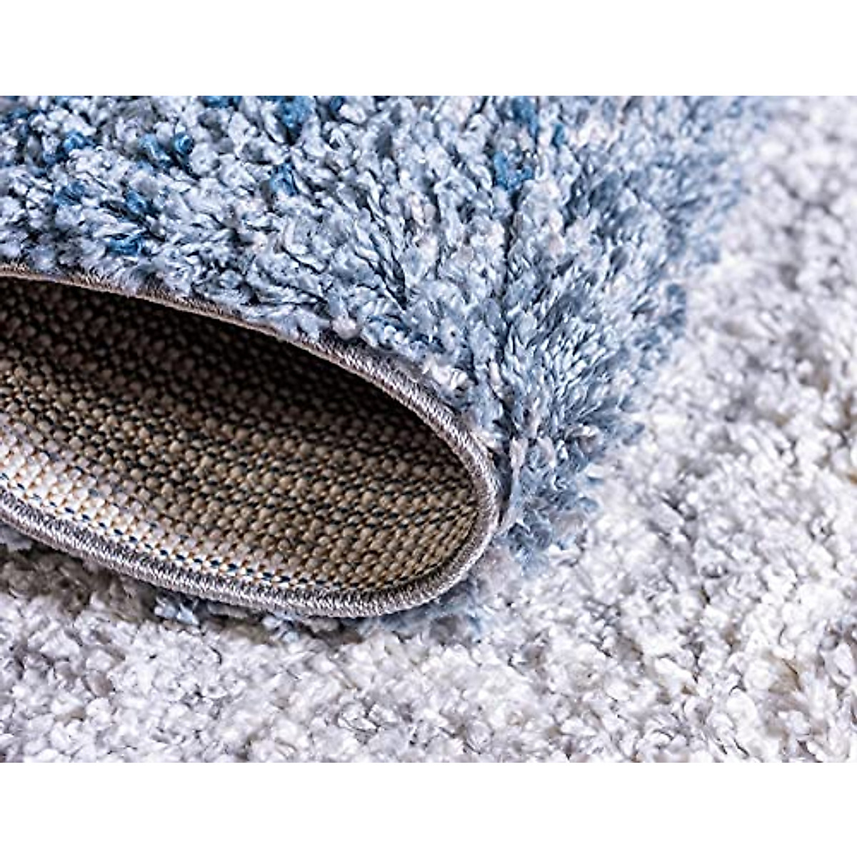 Unique Loom Hygge Shag Collection Modern Moroccan Inspired, Plush & Cozy Area Rug, 4 ft x 6 ft, Blue/Ivory