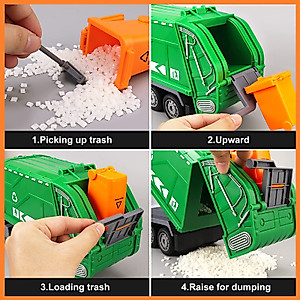 WEMOKA 2.4Ghz Remote Control Garbage Truck Toys, RC Trash Truck Toys for Boys with Trash Bin Real Lights, 1/24 Scale 6 Channel Rechargeable Recycling Truck Gift for Kids