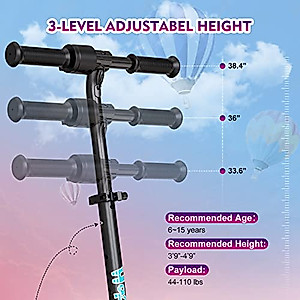 RCB Electric Scooter for Kids Ages 6-8-12, Electric KickScooter with 200W Motor & LED Display, Adjustable Speed and Height - E-Scooters Up to 9.3 MPH & 5 Miles, Boys and Girls, with NewColorful Lights