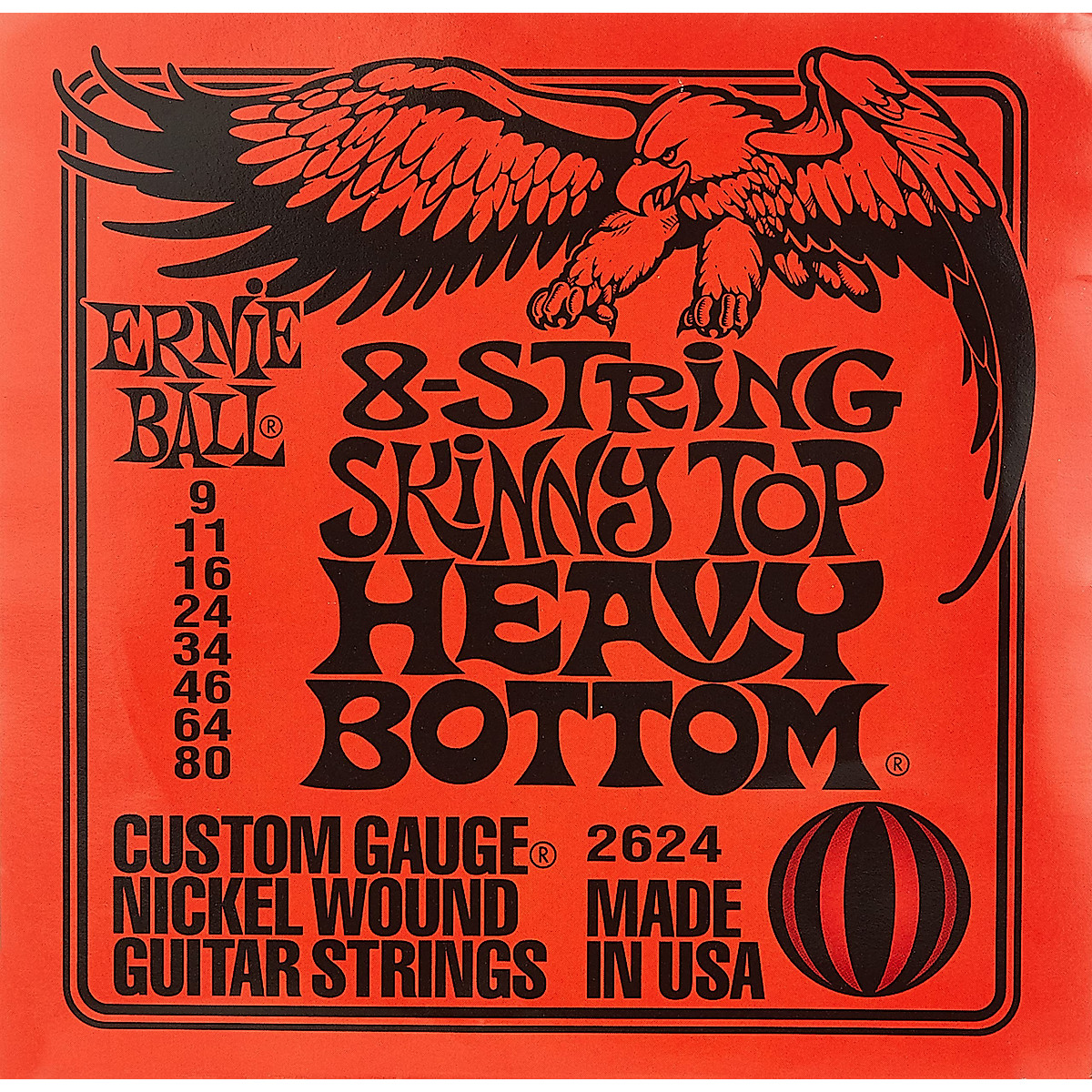 Ernie Ball 8-String Skinny Top Heavy Bottom Slinky Nickel Wound Electric Guitar Strings, 9-80 Gauge (P02624)