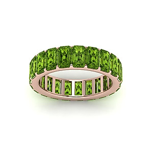 Gemsonclick New Year's Gifts Rings BFF Gift Hand Made Jewelry Modern Eternity 18k Rose Gold Plated Green Peridot Channel Emerald Cut Band in Size 9