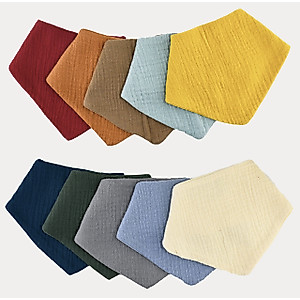 Meerdif Muslin Baby Bibs 10 Pack Baby Bandana Drool Bibs for Unisex Boys Girls, 100% Cotton 10 Solid Colors Set (Multi Color)