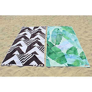 Super Maneuver Microfiber Beach Towel & Bag. Lightweight, Compact & Quick-Dry. For Travel, the Beach, Pool, Gym, Yoga & Camping. Extra Large (71x35.5), Tropical Leaves