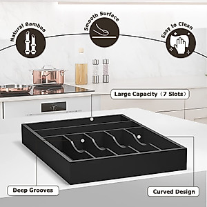 WUSHIZHUHUN Utensil Organizer Silverware Drawer Organizer - 7 Slots Bamboo Silverware Tray For Kitchen Cutlery Office Supplies Makeup Desk Storage Garage Tool Organization W13”x L17” (Black)
