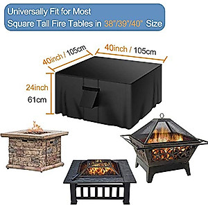 MENSBY Gas Fire Pit Cover Square 40x40x25 inch Fire Pit Table Protective Cover for Outdoor Patio Garden Waterproof and Anti-Fade