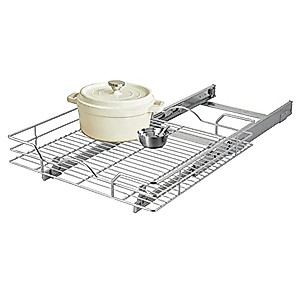 OCG Pull Out Drawer Cabinet Organizer（17" W x 18" D x 5" H, 1 Tier Heavy Duty Slide Out Kitchen Cabinet Storage Shelves, Sliding Drawer for Cabinet, Wire Frame, Chrome Finish