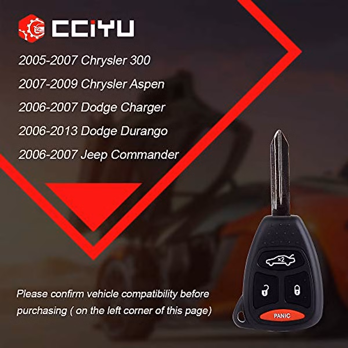 CCIYU Replacement Keyless Entry Remote Control Car Key Fob 1 X 4 Buttons for for D odge/for for J eep/for Mitsubishi/for C hrysler Series KOBDT04A