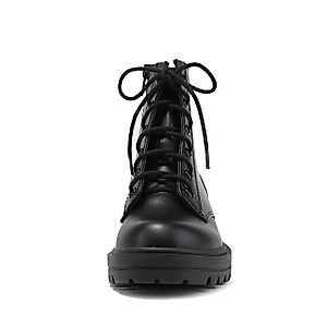 Soda Firm-IIS Girls Lace Up Side Zipper Vegan Leather Combat Boots (Black, numeric_13)
