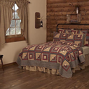 VHC Brands Millsboro Queen Quilt 94Wx94L Log Cabin Country Rustic Lodge Design, Burgundy