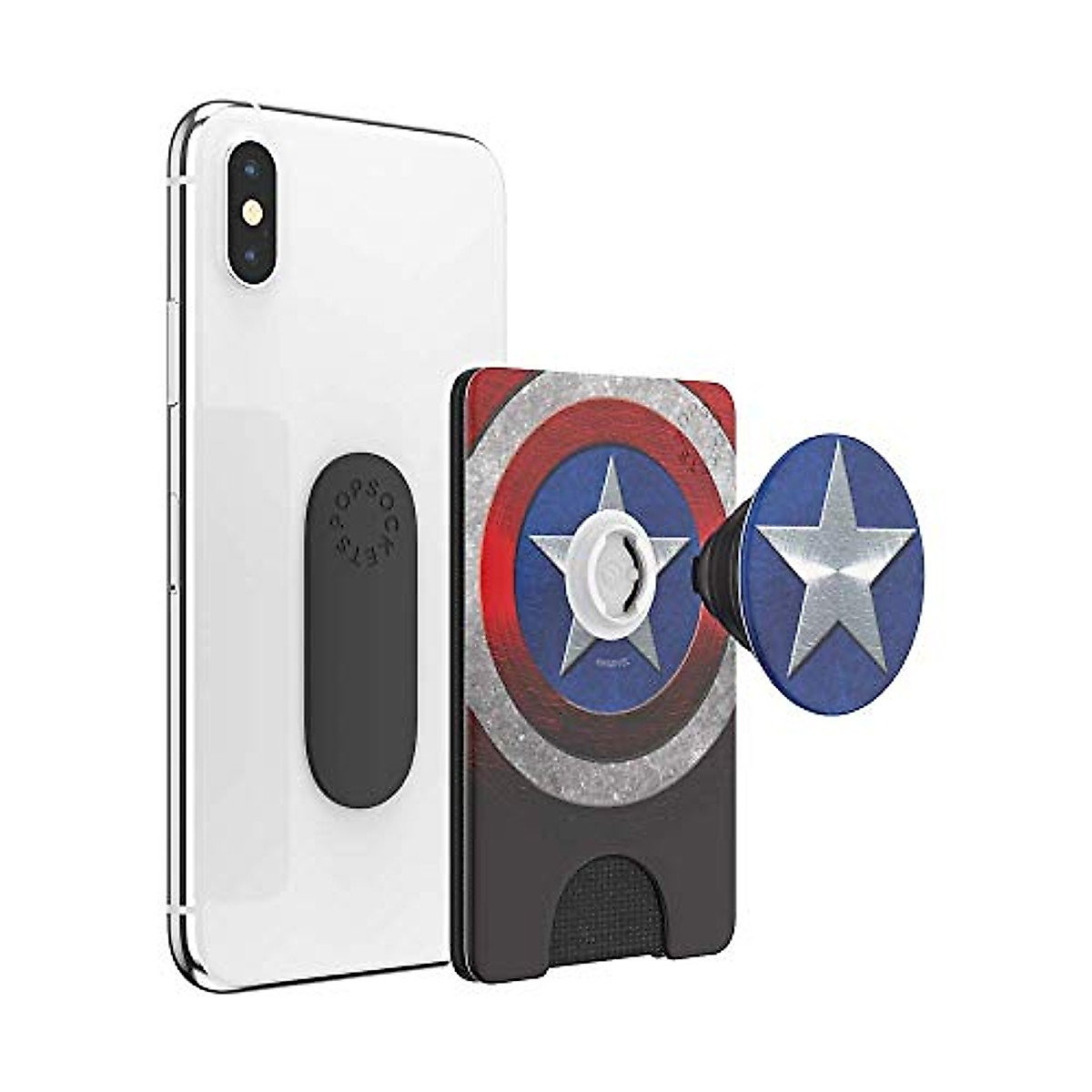 PopSockets Phone Wallet with Expanding Grip, Phone Card Holder, Wireless Charging Compatible, Marvel - Captain America