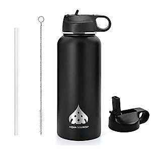 Aqua Source Water Bottle- 32 OZ, Leak Proof, Vacuum Insulated Stainless Steel, Double Walled (Black)