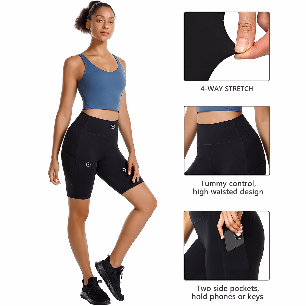 Stelle Womens High Waist Biker Cycling Gym Running Volleyball Workout Yoga Shorts (Medium, Silky Soft Compression-8" Black)