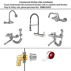 Wall Mount Faucet with Sprayer 7.6-8.4 Inch Center, Commercial Kitchen Sink Faucet, Brushed Nickle Stainless Steel Sink Mixer Tap, Laundry Utility Faucets with Pull Down Sprayer, NSF Lead-Free