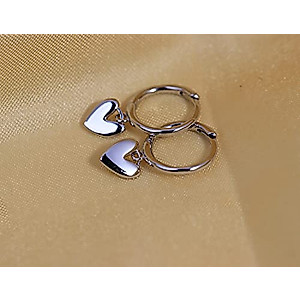 Tiny 14K Gold Plated 925 Sterling Silver Small Huggie Earrings with Heart Dangle Earrings Hoop Earrings for Women
