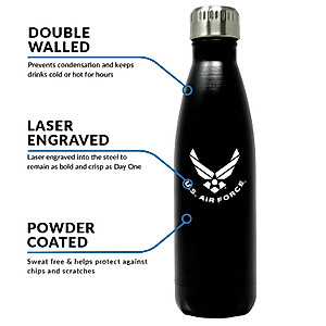 US Air Force 17oz Double Wall Vacuum Insulated Stainless Steel Airman Water Bottle - Perfect for USAF PT and Outdoor Sports