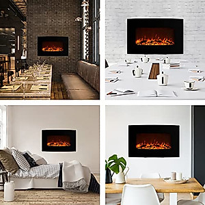 Northwest Wall-Mounted Electric Fireplace – 10-Color LED Flames with Remote, Adjustable Brightness and Heat, 36", Black