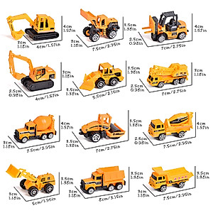 LOYEH 18 in 1 Die-cast Construction Truck Kids Play Vehicles Toy Set, Construction Toy Truck with 12 Construction Vehicles and 8 Toy Figures, Lights and Sounds, Kids Birthday Gifts