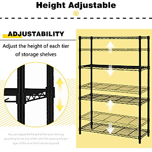 Vnewone 4-Tier Storage Shelves Large Wire Shelving Unit NSF Metal Garage Shelving 54”x36”x14” 1000 LBS Capacity Heavy Duty Height Adjustable Commercial Grade Utility Steel Rack with Wheels,Black