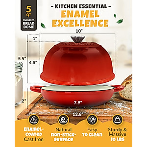 CRUSTLOVE Dutch Oven Bread Baking - 5QT Enamel Bread Dome - incl Sourdough Bread Baking Suppliers like Dough Whisk Scoring Lame etc. Dutch Oven for Sourdough Bread Baking Cast Iron Bread Pan with Lid