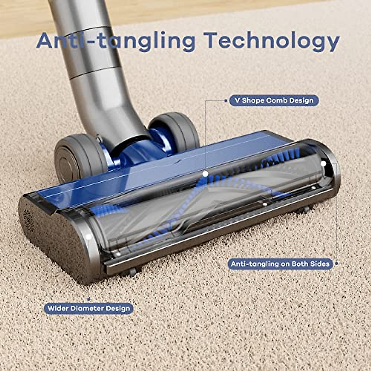 WELOV Cordless Vacuum Cleaner, S30 Stick Vacuum with 30KPa Powerful Suction, 350W Lightweight Vacuum, Up to 45 Mins Runtime, Detachable Battery with 2500mAh, for Hard Floor Pet Hair