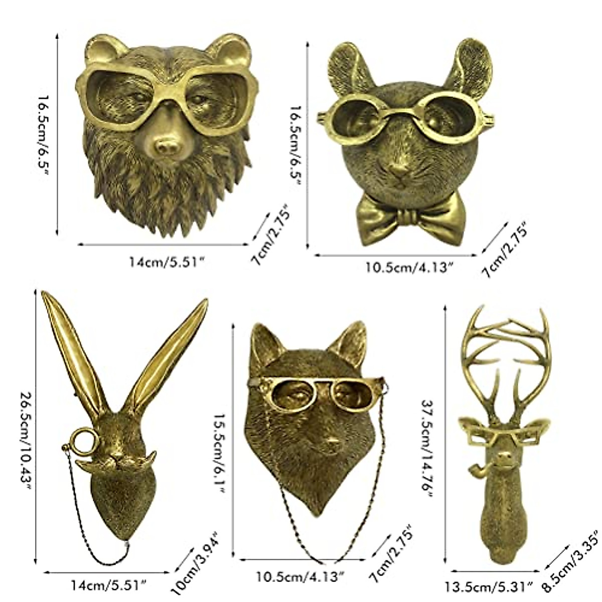 Fdit Head Wall Decor, Wall Art Decor Deer Head Wall Hanging, Home Decor Waterproof Bronzed Resin Animal Hanging Sculpture Sunscreen Animal Head Wall Hanging Ornaments (Rabbit)