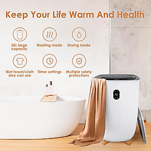 Bonrcea 2-in-1 Portable Clothes Dryer & Heated Towel Warmer, with 4000 RPM, Stainless Steel Interior, 35L Capacity, Timer Function, Ideal Valentine's Day Gift, White