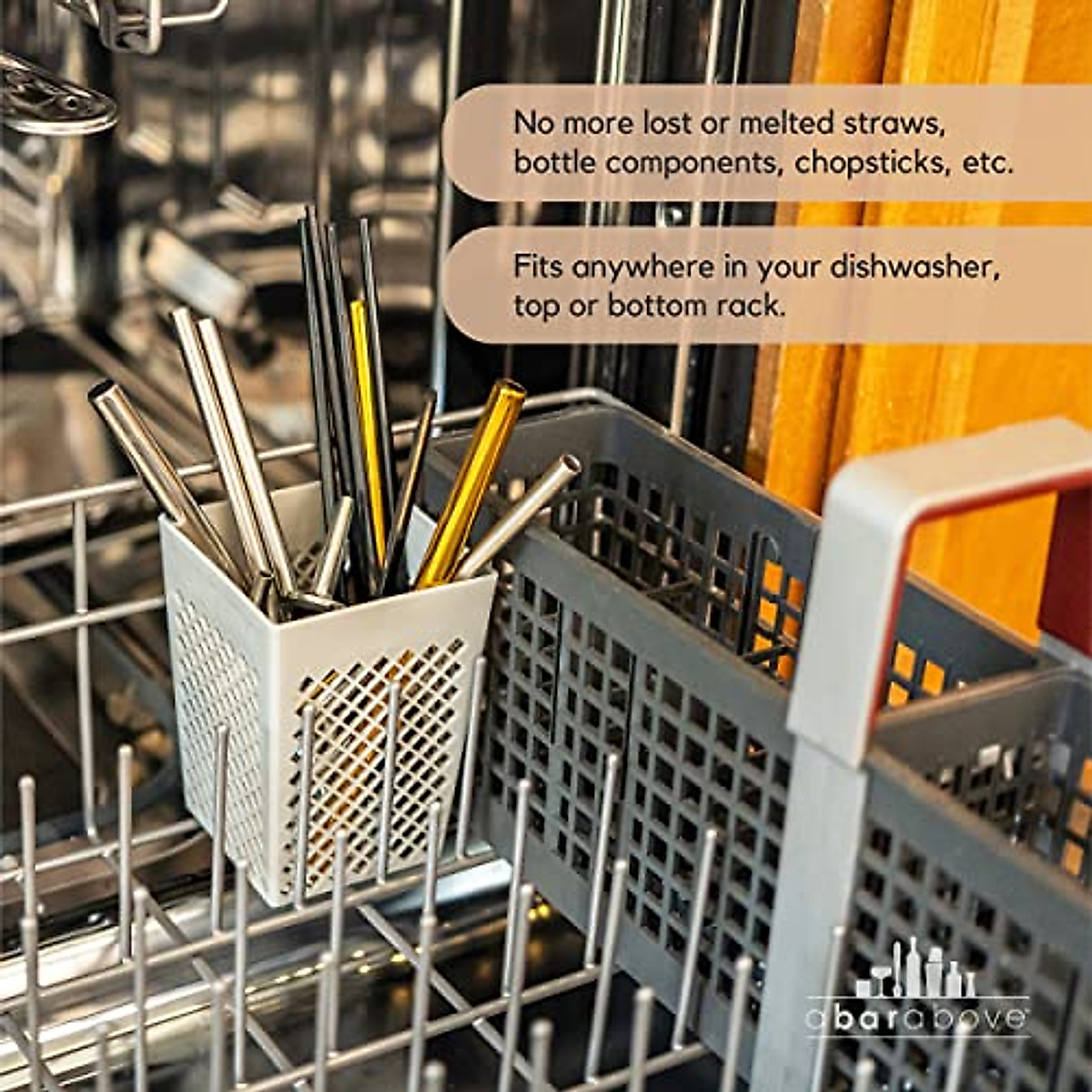 A Bar Above Dishwasher Basket – Plastic Straw Basket to Wash Reusable Straws, Cocktail Picks, & Small Items – Home & Commercial Kitchen Accessories