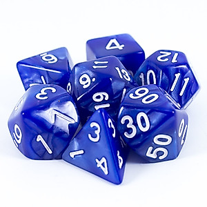 Blue RPG Dice - Full Polyhedral Set - Pearl Effect