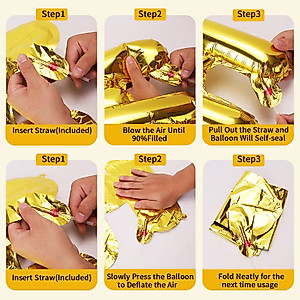 PIGETALE Gold Happy Birthday Banner, 16 Inch Mylar Foil Letters Birthday Sign Banner Balloon Reusable Inflatable Party Decor and Event Decorations for Kids Boys Men Adults Ecofriendly Party Supplies