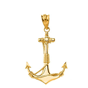 Certified 10k Yellow Gold Twisted Style Nautical Rope Fouled Anchor Charm Pendant