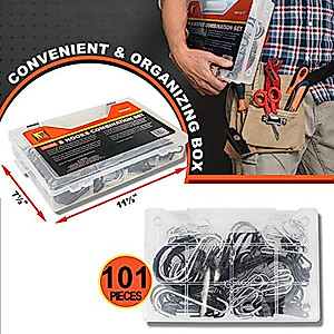 Wellmax 101pc S Hooks for Hanging, Heavy Duty S Shaped Hooks, Combination Assortment Metal S Hook Set for Hanging Plants, Closet, Kitchen, Pot Rack, and pots and Pans