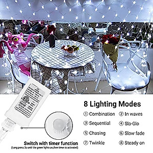 Joomer 12ft x 5ft 360 LED Christmas Net Lights,8 Modes Bush Mesh Lights Connectable, Timer, Waterproof for Christmas Trees, Bushes, Garden, Outdoor Decorations (Clear Wire, White)