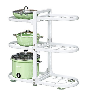 PXRACK Pots and Pans Organizer for Cabinet, 6 Tier Snap-on and Adjustable Pan Organizer Rack for Under Cabinet, Pot Organizer for Kitchen Organization & Storage, Rustproof Pot Lid Organizer, White