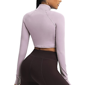 AVGO Workout Jackets for Women Full Zip Cropped Running Track Jacket Lightweight Athletic Slim Fit Tops with Thumb Holes(Fair Orchid, S)