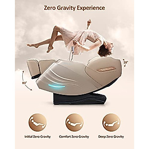 RELX Massage Chair Full Body Zero Gravity SL-Track Shiatsu Massage Chair, 12 Modes, Airbag Massage, with Yoga Stretch, Foot Massage, AI Control（Cream）