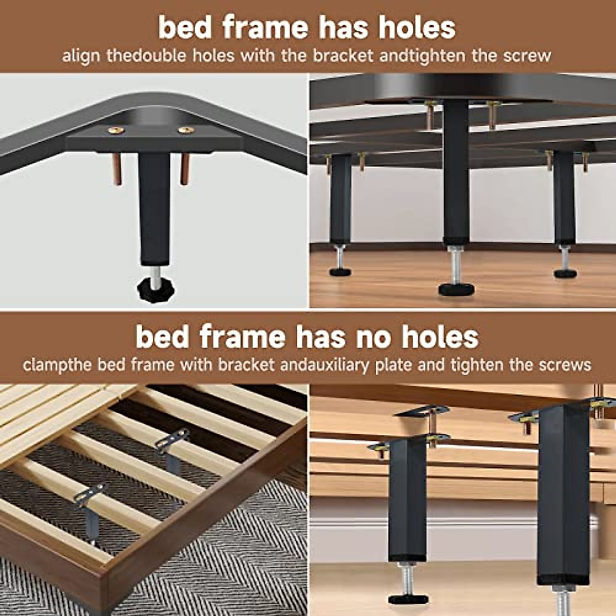 4 Pcs Adjustable Height Bed Support Legs For Bed Frame/Bed Center Slat, Super Sturdy Metal Bed Frame Center Support Leg, Replacement Bed Frame Support Legs, Support Feet For Bed Frame (7.8 To 10.6 IN)