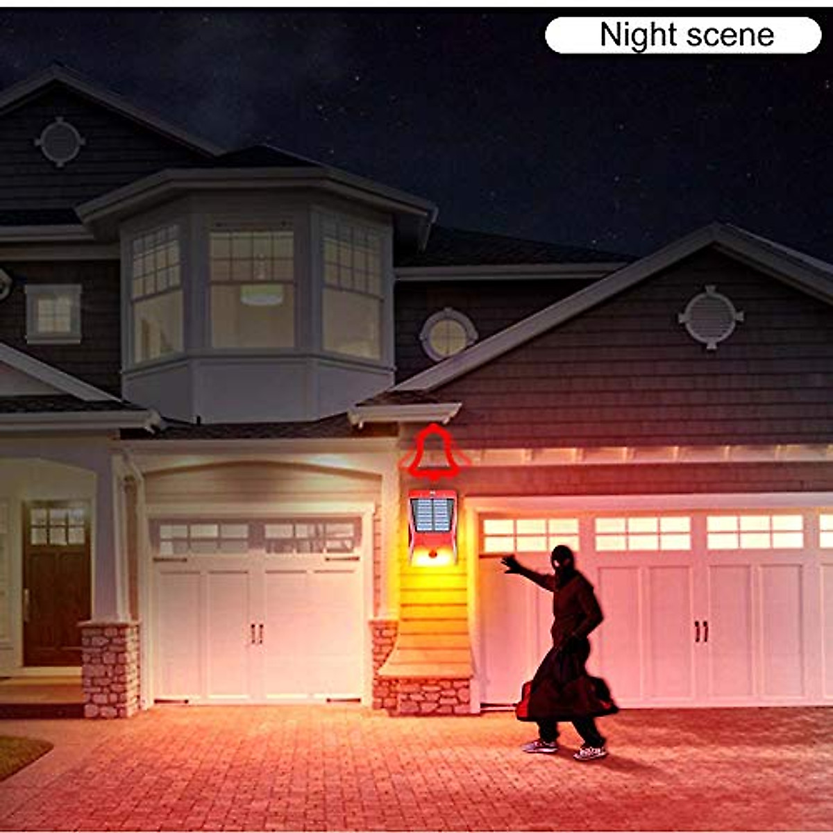 Motion Sensor Alarm Outdoor Solar Powered 8LED Strobe Light Security Alarm System PIR detect Loud Siren Alert (129dB 328ft) with Remote Control，for Home Chicken coops Farm Barn Villa Yard