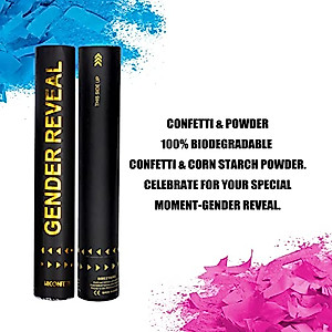 Gender Reveal Powder Cannon - Set of 4 - HICONFETTI Premium Gender Reveal Confetti Cannon Popper Pink/Blue, Biodegradable Confetti Poppers Sticks for Baby Boy or Girl Gender Reveal Party Supplies