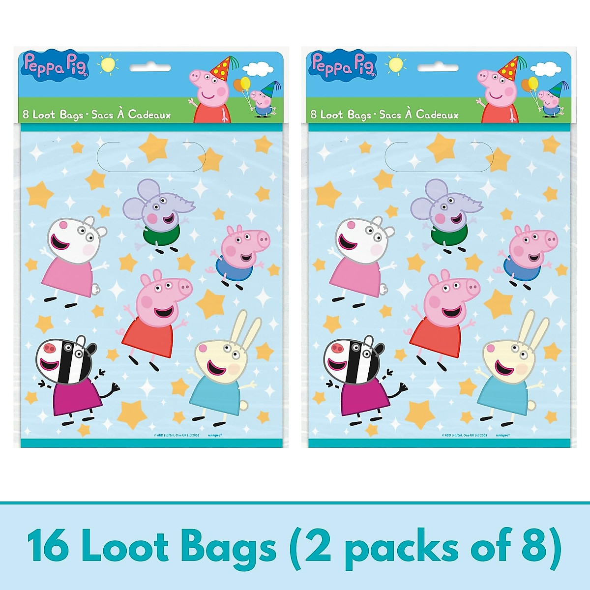 Unique Peppa Pig Party Favor Bags Pack - 16 Peppa Pig Goodie Bags, Checklist - Peppa Pig Party Decorations, Birthday Party Supplies, Officially Licensed