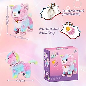 Interactive Electronic Plush Toy Walking and Barking Robot Cat Plush Cat Remote Control Kitten for Girls (Colorful Cat)