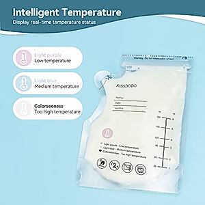 KISSBOBO Breastmilk Storage Bag,Temperature Sensing Feature Breastfeeding Essentials Breast Milk Storage Bags for Freezer, Ready-to-Use,Self-Standing,BPA Free, with Pour Spout 60 Count,6 Ounce